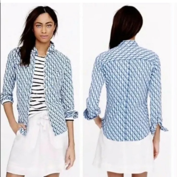 J. Crew | Tops | Jcrew Boy Fit Seahorse Linen Cotton Button Shirt ...